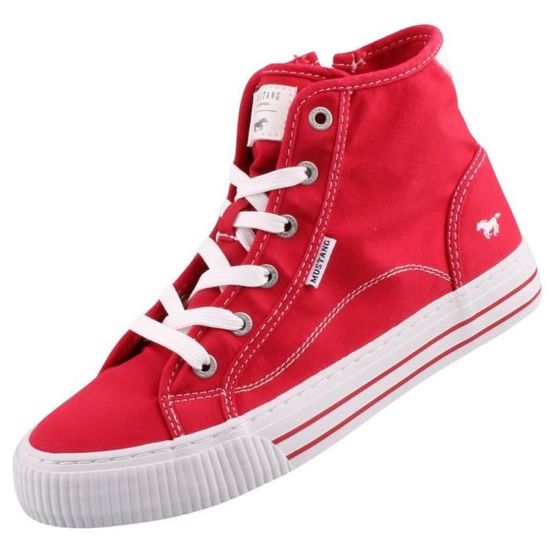 Baskets montantes Mustang Femme Rouge - Dessus en textile - Fermeture ...