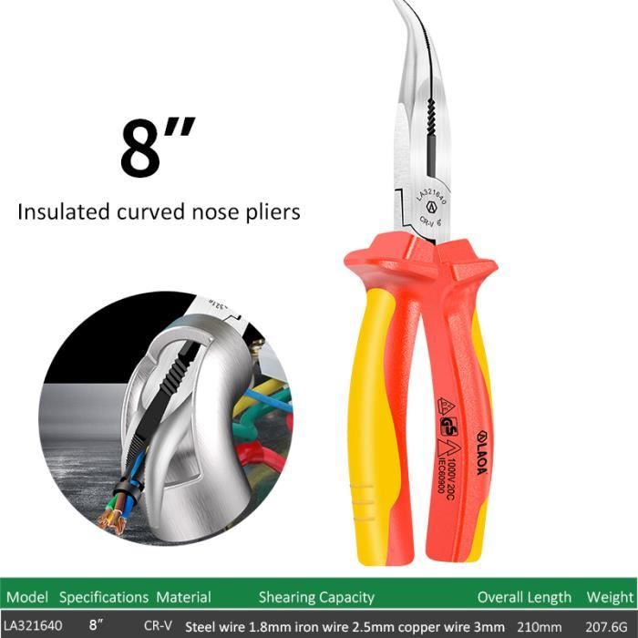 Nez incurvé de 8 pouces - pince coupante à fil isolée 1000V, pince ...