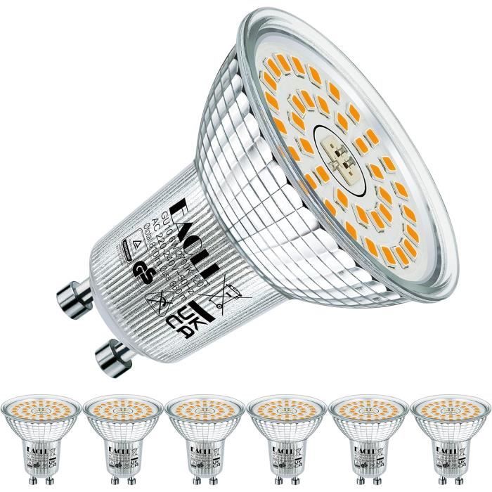 Ampoules LED GU10 Blanc Chaud, 6W Équivalent Halogène 90W, Lot de 6, 2700K 660lm Éclairag Sans ...