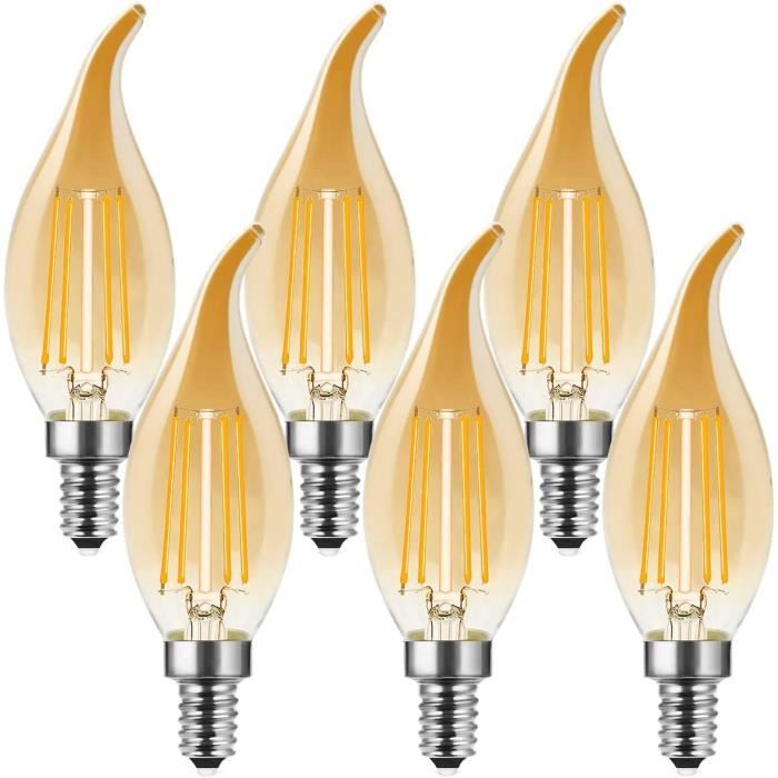 Ampoule Vintage LED E14 4W à Filament Blanc chaud 2700K Ampoule Filament Vintage Forme de Bougie ...