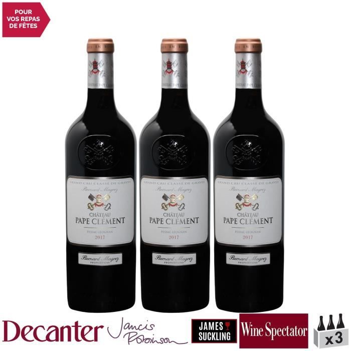 Château Pape Clément Rouge 2017 - Lot de 3x75cl - Vin Rouge de Bordeaux - Appellation AOC Pessac ...