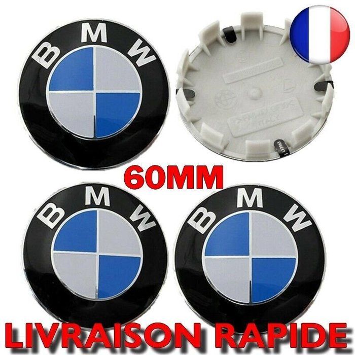 4 X CENTRE DE ROUES CACHE MOYEU BMW CLASSIQUE LOGO BLEU DIAMETRE 60 MM ...