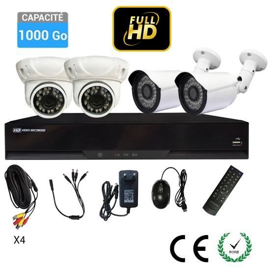 Kit vidéo surveillance SL 1to Mecer Full HD 4 caméras 2 Mpx-Evolutif à ...