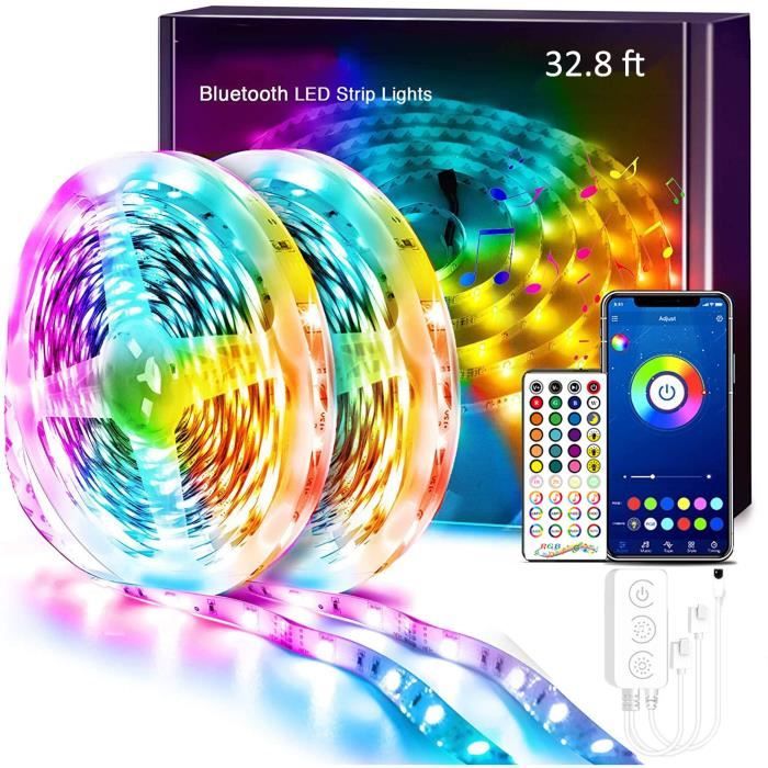 Ruban LED Bleutooth 10M, Bande LED SMD 5050 RGB Multicolore LEDs Kit de Bandeau LED Lumineux ...