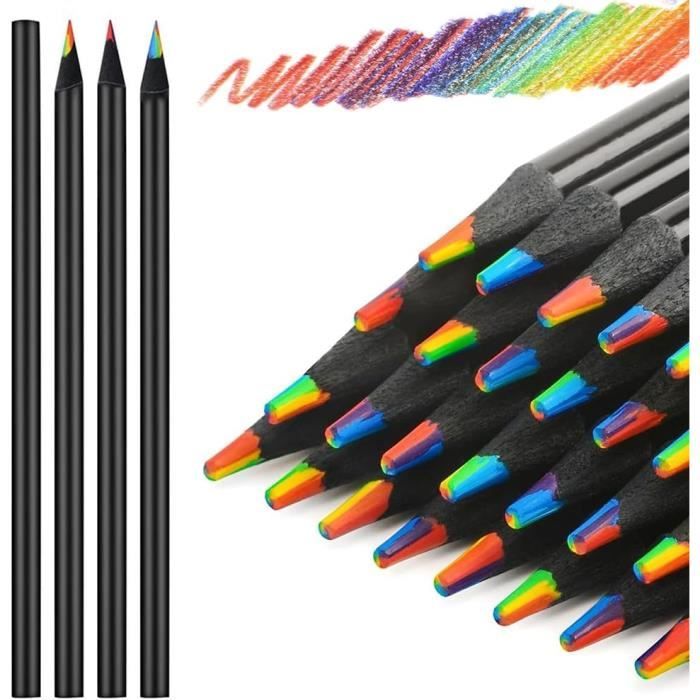 Lot De 12 Crayons De Couleur Arc-En-Ciel - 7 Couleurs En 1 Noir - Crayons De Couleur Arc-En-Ciel ...