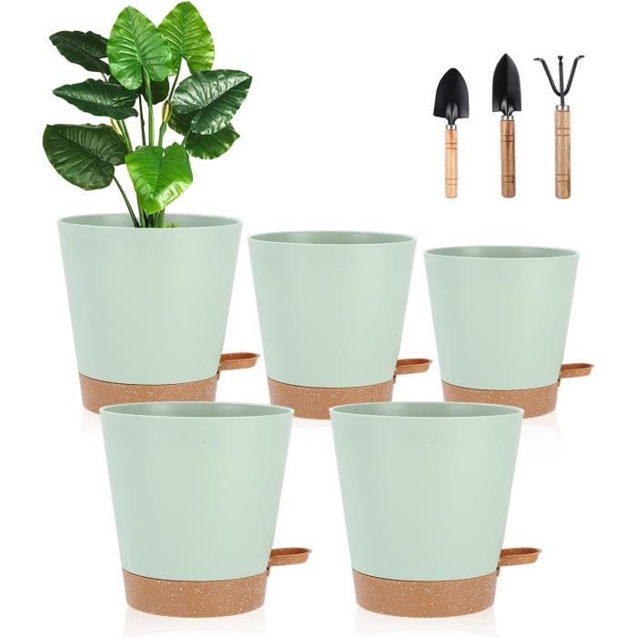 5 Pcs Pots De Fleurs En Plastique,17.8-16.5-15.2-13.9-12.7Cm Avec Trous De Drainage Et Soucoupes ...