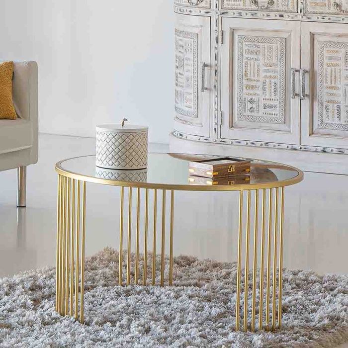Table Basse Alexandra House Living Or Fer Miroir Bois MDF 80 x 48 x 80 ...