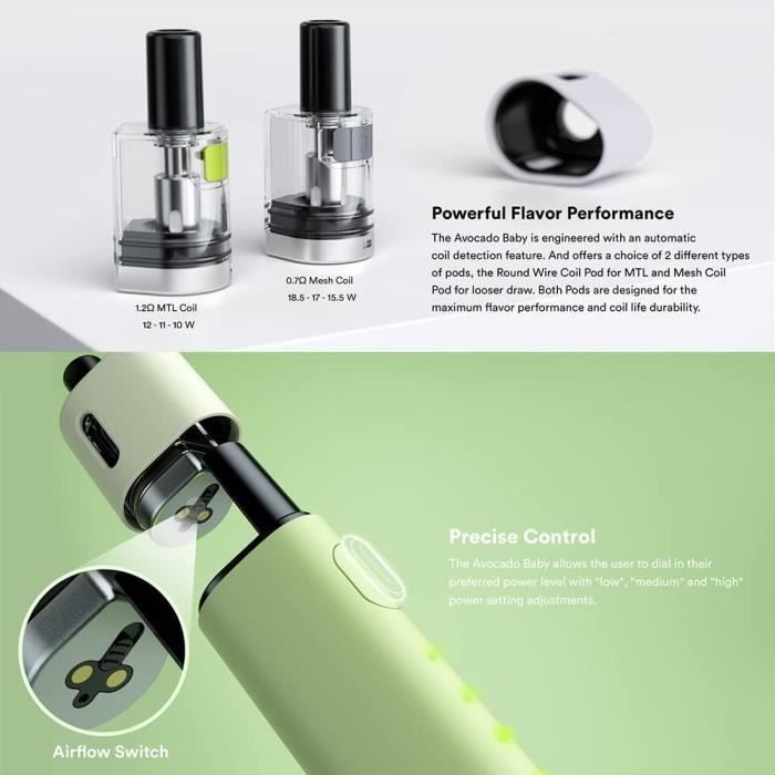 AVOCADO BABY KIT Vape avec atomiseur 2,0 ml 22 W Mod Cigarette ...