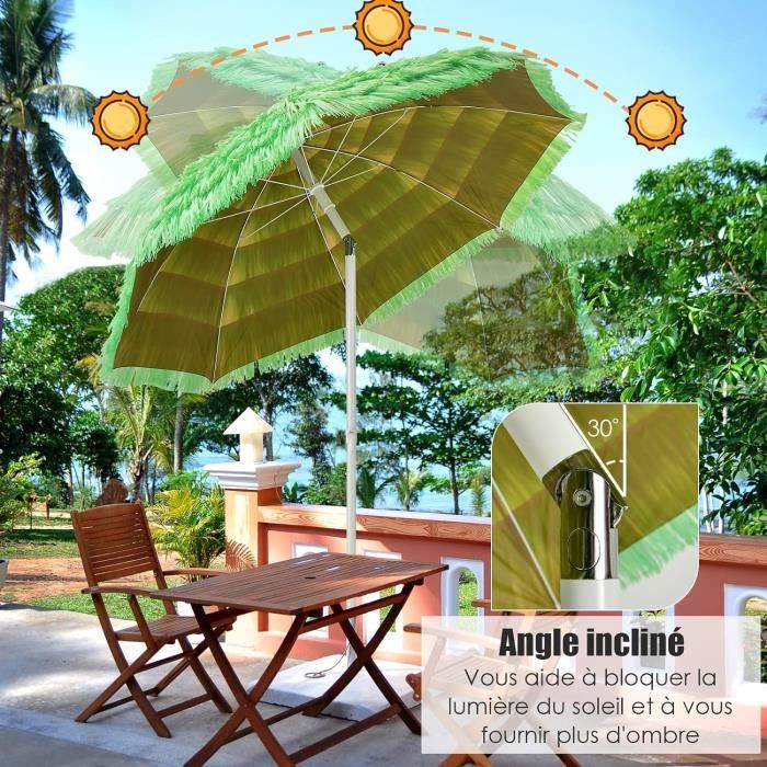 Parasol en Paille de Plastique, 2M Parasol de Plage Réglable Pliant ...
