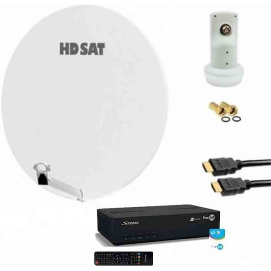 Pack Parabole Satellite Fibre 85cm + LNB Single + Récepteur FRANSAT + Câble HDMI [225 ...