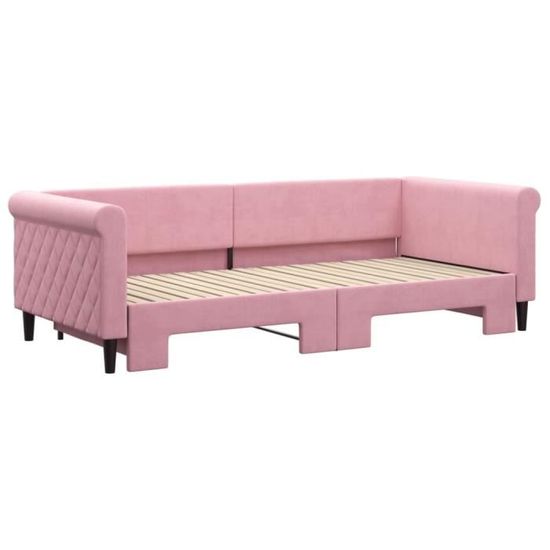 Lit de jour avec lit gigogne rose 90x200 cm velours - SALALIS - DP3220 ...