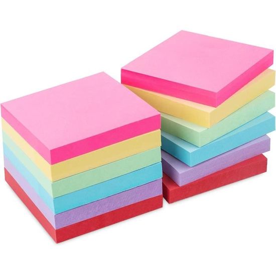 Set de 12 Sticky Notes, 76 x 76 mm Notes Autocollantes de 6 Couleurs ...
