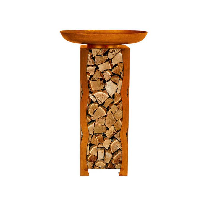 Coupelle à feu HOME DELUXE 'FRANK' Rouille précieuse, Rangement en bois ...