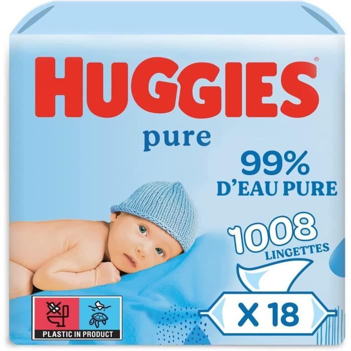 Huggies - Lingettes Pure Baby, 99% d'Eau, Sensibles, Sans Parfum, 18 ...