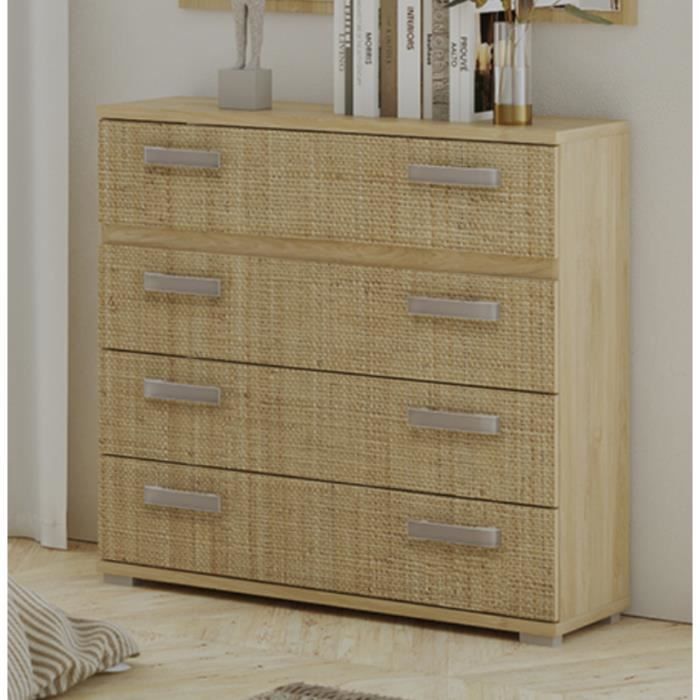 Commode, meuble de rangement coloris chêne cambrian-effet textile ...