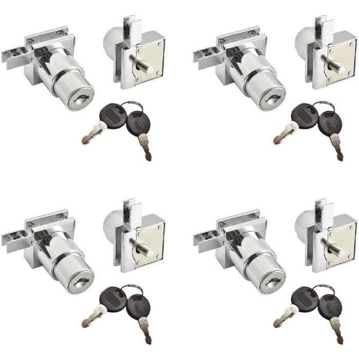 Lot De 4 Serrures À Cliquet Pour Porte Coulissante En Verre Avec Clé Pour Vitrine, Terrarium ...