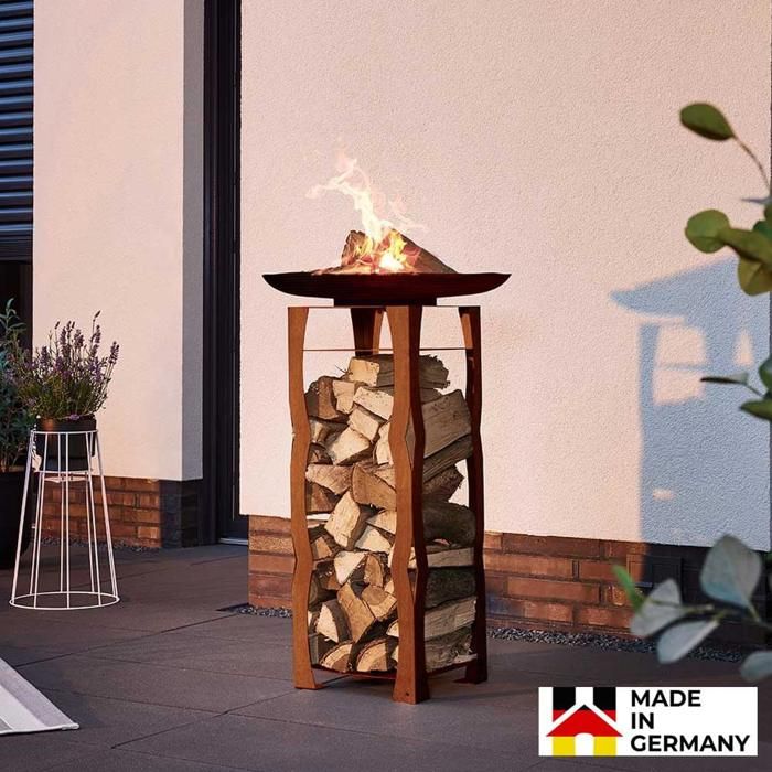 Coupelle à feu HOME DELUXE 'FRANK' Rouille précieuse, Rangement en bois ...