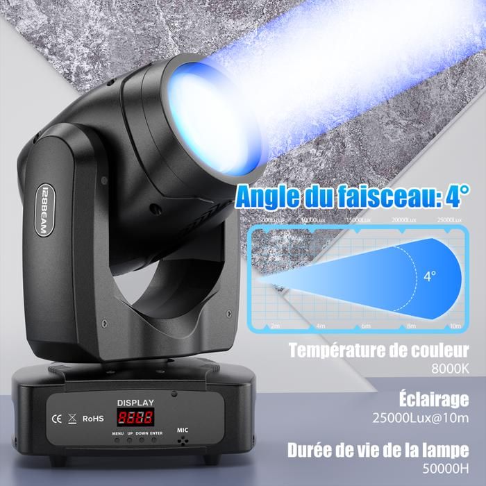 UKing 215W Lyre LED RGBW DMX Beam 8 GOBO 18 Prisme Avec Panneau ...