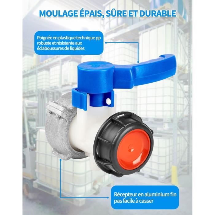 Adaptateur IBC Universel 62MM Vanne Cuve Plastique 1000L Vanne Papillon ...