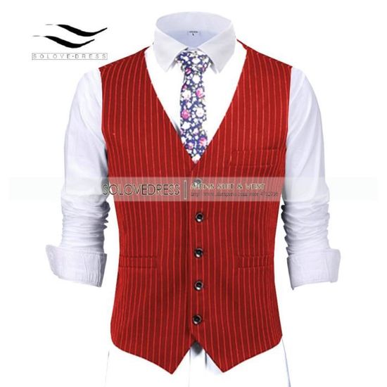 Rouge - Gilet De Costume Pour Homme Formel À Rayures, Gilet Vert Lime ...
