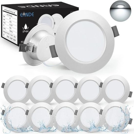 Lot De 10 Spot Led Encastrable Extra Plat Blanc Froid 6500K,Ip44 5W 450Lm 220V Spot Salle De ...