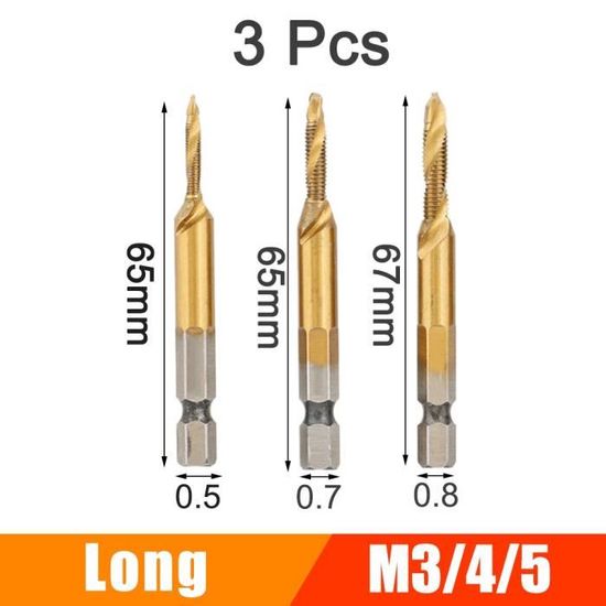 FILIERE - BUSE DE FILAGE - TARAUD,Long M3 M4 M5--Mèches à tige hexagonale plaquée titane, forets ...