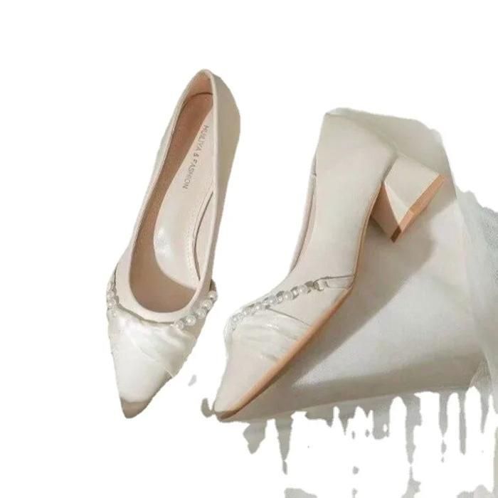 Talons hauts pointus pour femmes,décoration de perles,chaussures ...