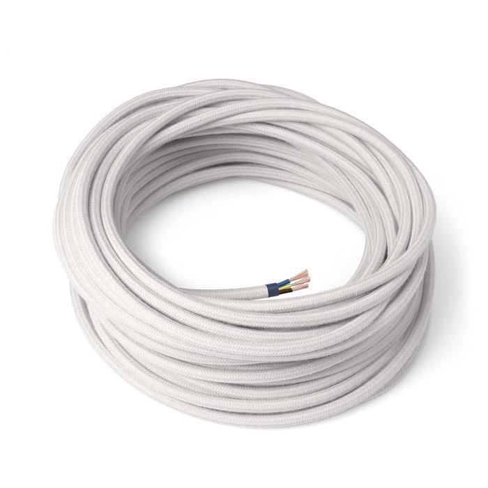 Câble Électrique Textile Couleur Blanc, Rond, Coton, 30 Mètres, Avec ...
