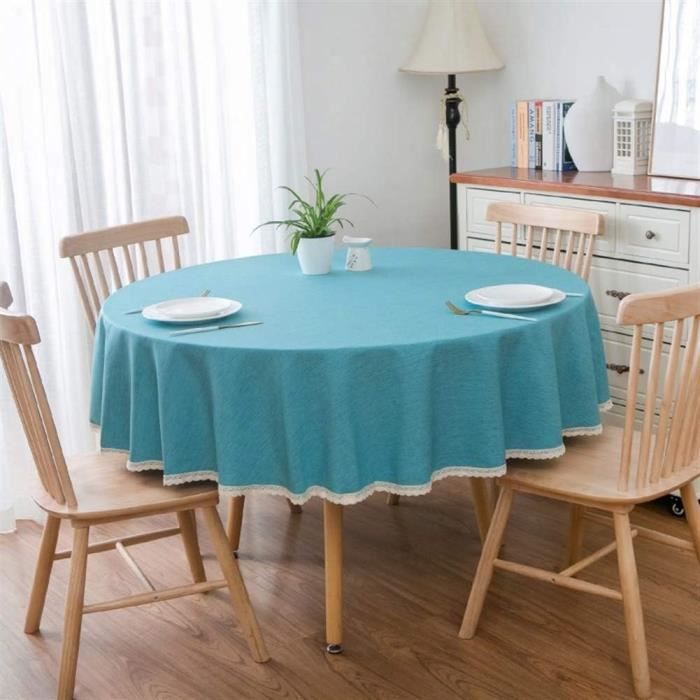 Nappe de table ronde en coton et lin avec bordures de dentelle - Bleu ...