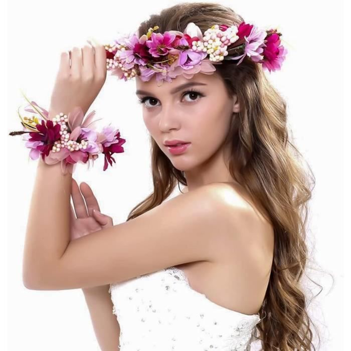 Couronne de fleurs pour femme et fille - Couronne florale - Bandeau ...