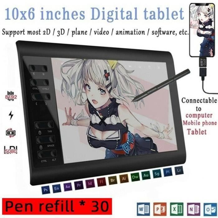 Tablettes Graphiques,10*6 ''IPS HD graphique dessin numérique tablette ...
