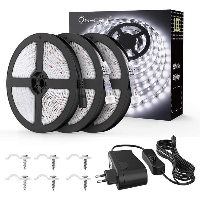 Onforu Kit De 15m Ruban Led Blanc Froid Bande Led Extérieur 12v Ip65