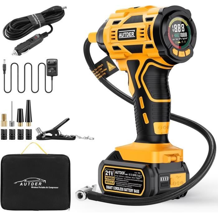 Compresseur à Air Portatif, Gonfleur Pneus Voiture, Max 180 PSI/12.4 ...