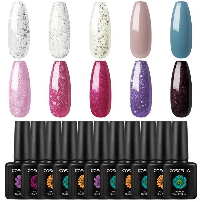 COSCELIA Kit Vernis Gel Semi Permanent Vernis à Ongles Lot de 10 ...