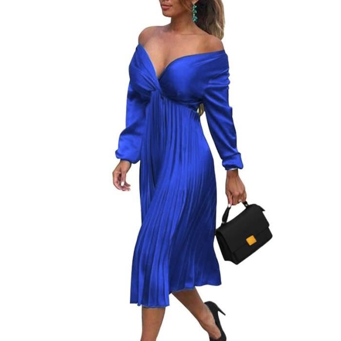 Robe Robe Longue Plissée En Satin Pour Femme Tenue élégante épaules