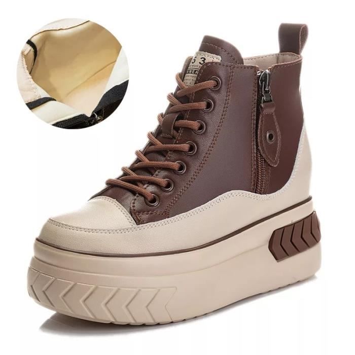 Bottes Martin en cuir à talons hauts pour femmes - Marron - Lacets ...