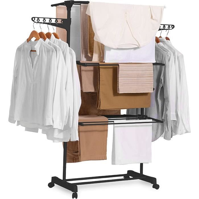 NEWLUX- Séchoir à Linge Noir Tour 4 étages Doubles. étendoir à Linge Interieur Pliable avec ...