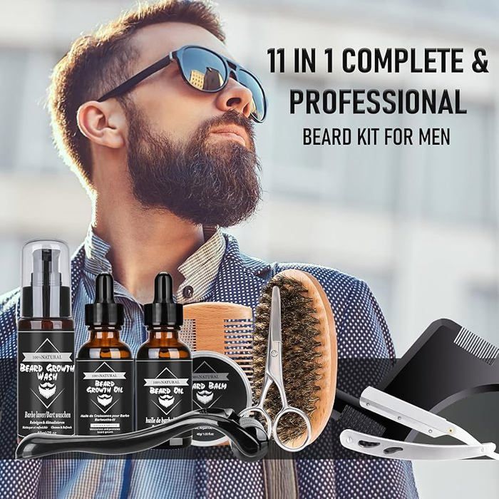11 in 1 Men's Beard Care Kit Complete with Shampoo, Oil, Beard Creams ...