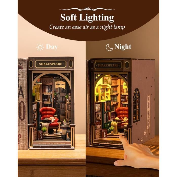 ROWOOD DIY Book Nook Kit, Puzzle 3D avec Lère LED, Bricolage Kit de ...