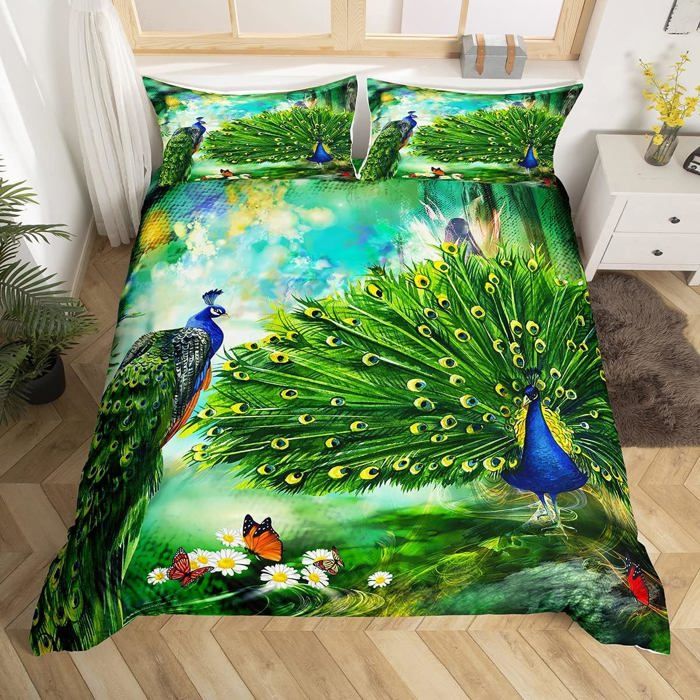 Motif De Paon Parure Housse De Couette Thème Animal Parure De Lit ...