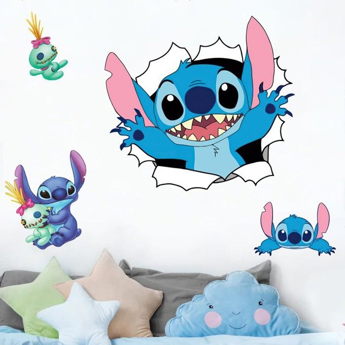 Stitch Stickers Muraux Dessin Animé, Murale Affiche 3D, Décoration ...