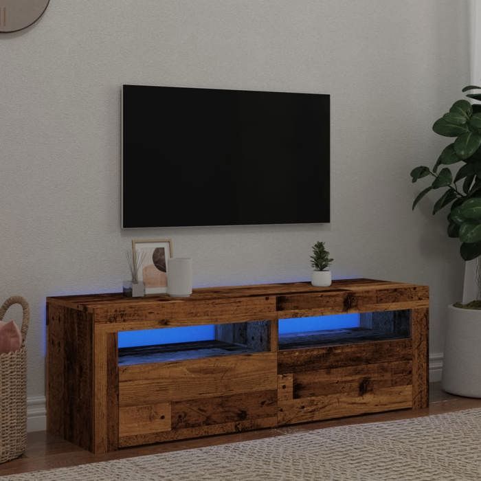 Meuble TV à LED-Banc TV avec lumière LED vieux bois bois d'ingénierie ...
