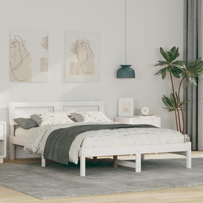 Moderne Lit Double et 2 personnes,Structure de lit Blanc 120 x 190cm ...