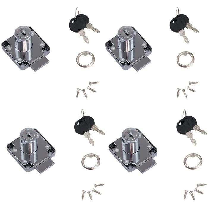 Lot de 4 serrures de meubles - Serrure à cylindre - Verrous à vis identiques avec clés - Pour ...