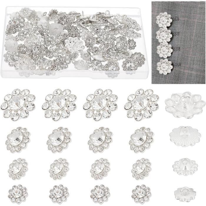 80 Pcs Fleur Strass Boutons, 4 Style Boutons En Cristal Boutons À Tige ...