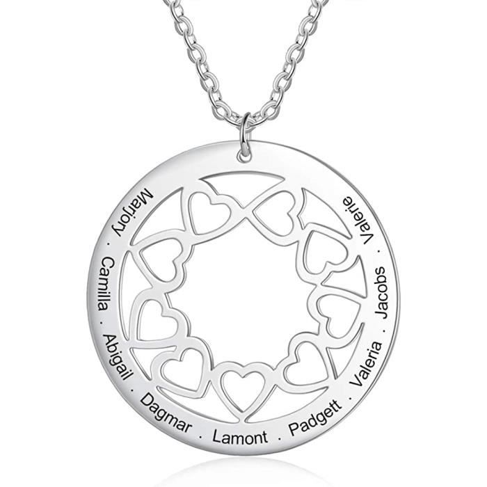 Collier Personnalisé avec Noms en Argent Coeur Pendentif Collier Femmes ...