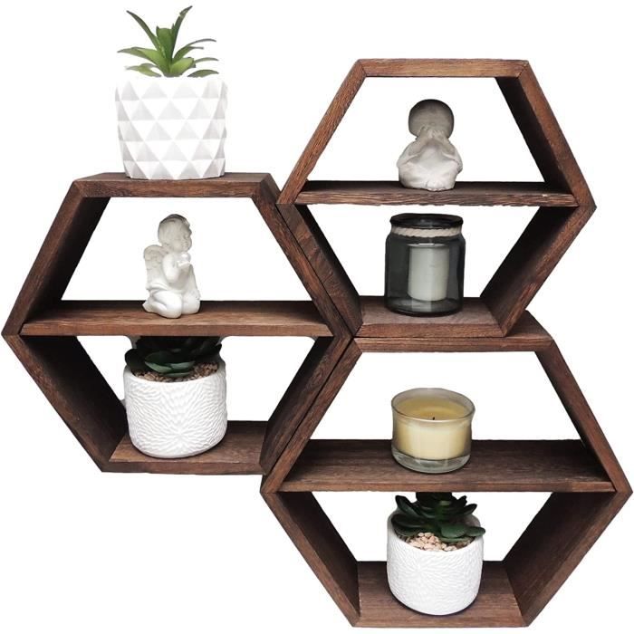 Tablettes murales rustiques hexagonales flottantes - Lot de 3 - Grandes ...