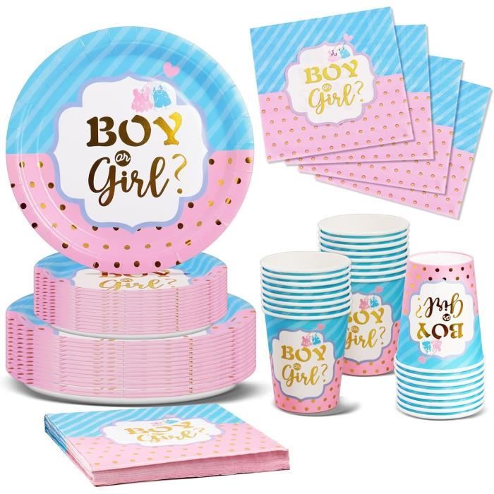 Bleu Et Rose Gender Reveal Vaisselle, 96Pcs Baby Shower Assiette Kit ...