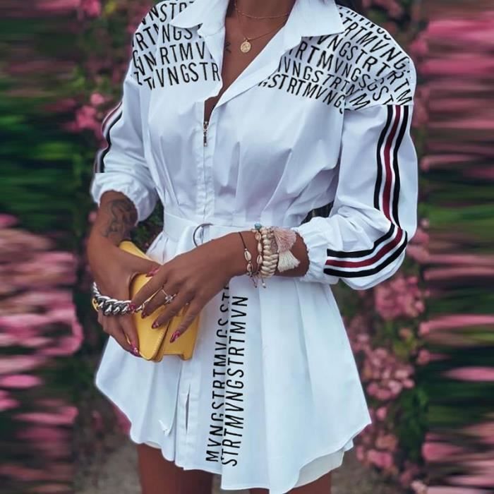 Robe,2020 automne manches longues bouton Mini robe mode col rabattu ...