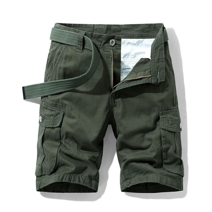 Short,Short Baggy à poches multiples pour homme, court kaki, en coton ...